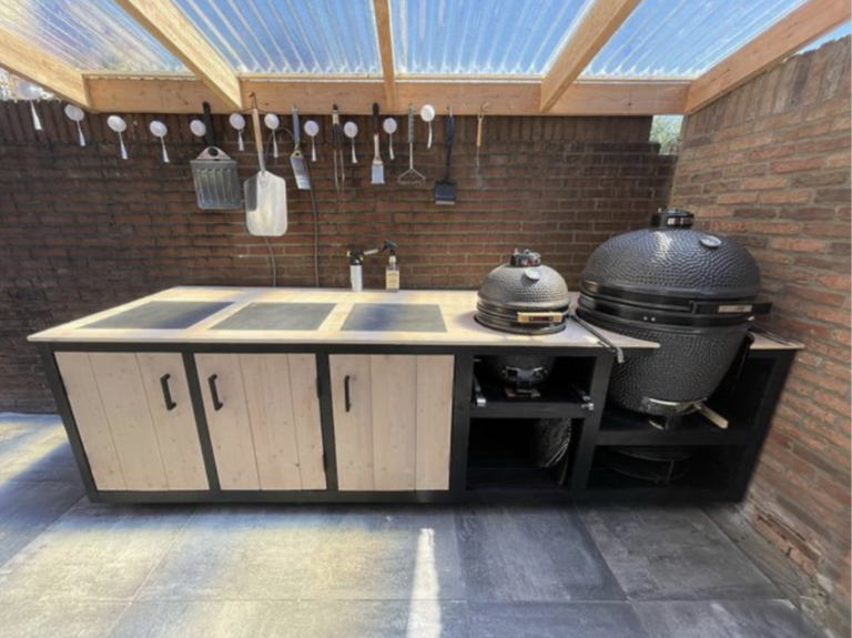 BBQ Meubel met 2 Grill Guru Kamado's - Houten BBQ Tafel